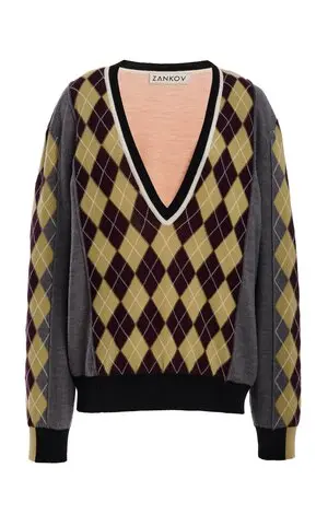 ZANKOV Teddy Merino Wool Argyle Sweater - Multi