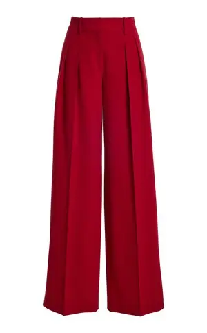 Michael Kors Pleated Wool-blend Wide-leg Pants - Red
