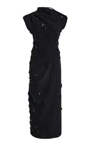 Michael Kors Embroidered Wool-blend Midi Dress - Black