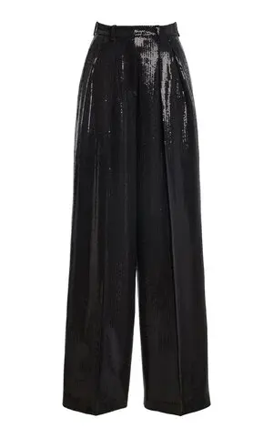 Michael Kors Sequined Pleated Wide-leg Pants - Black