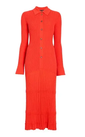 Proenza Schouler Rosario Button-front Merino Wool-blend Midi Dress - Orange