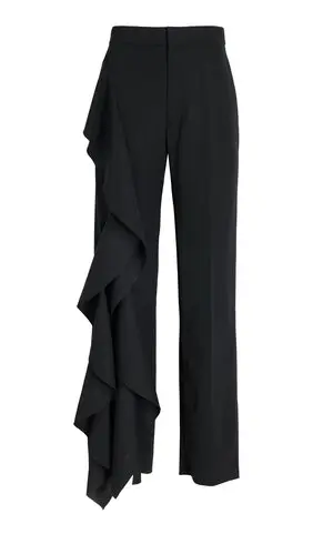 Proenza Schouler Alba Ruffle-hem Wool-blend Pants - Black