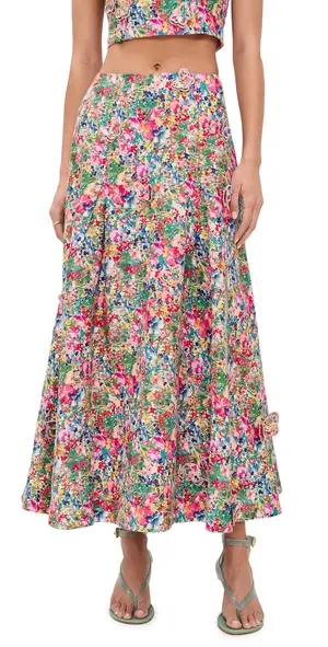 Farm Rio Floral Butterfly Maxi Skirt - Peasant Floral Off-white