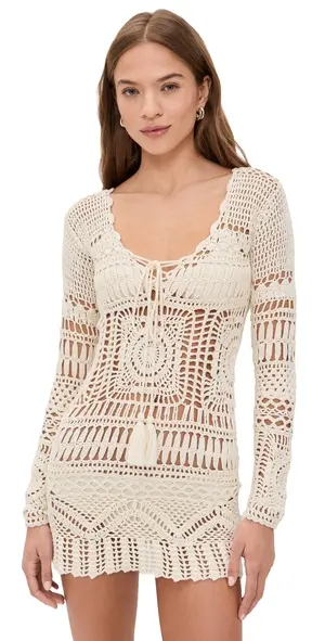 Poupette St Barth Kaia Long Sleeve Tunic Dress - White