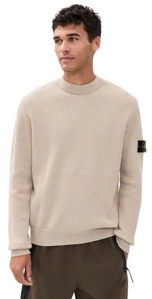 Stone Island Ribbed Cotton Crew Sweater - Deserto Melange
