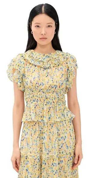 Ulla Johnson Athene Short Sleeve Silk Top