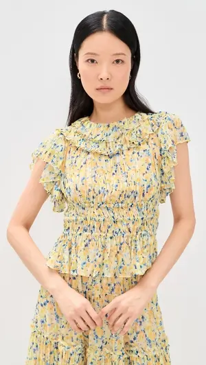 Ulla Johnson Athene Short Sleeve Silk Top