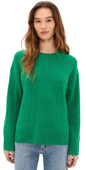 ALEX MILL Crew Neck Cable Sweater In Cashmere - Verde