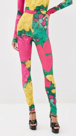 Balmain Second Skin Roses Print Jersey Leggings