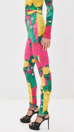 Balmain Second Skin Roses Print Jersey Leggings