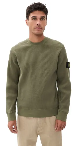 Stone Island Cotton Waffle Crewneck Sweatshirt - Military Green