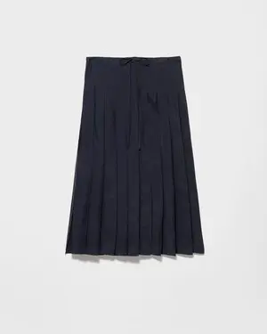 Prada Pleated Silk Midi-skirt - Navy
