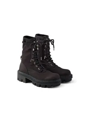 Prada Canvas Lace-up Ankle Boots