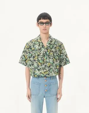 Valentino Garavani Cotton Poplin Bowling Shirt With Papier Floral Print - Black/multicolour