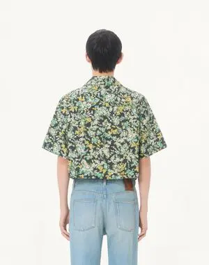 Valentino Garavani Cotton Poplin Bowling Shirt With Papier Floral Print - Black/multicolour
