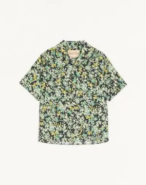 Valentino Garavani Cotton Poplin Bowling Shirt With Papier Floral Print - Black/multicolour