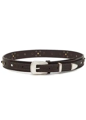 LEMAIRE Western Studded Grained Leather Belt - Dark Brown