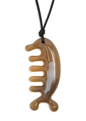LEMAIRE Beluga Gua Sha Agate And Leather Necklace - Grey