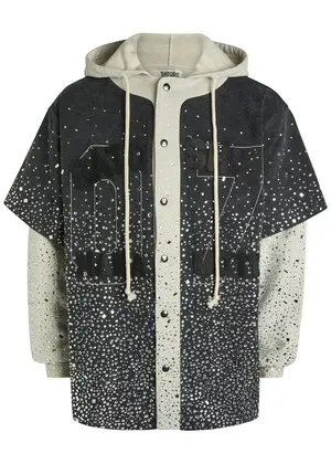 SATOSHI NAKAMOTO Crystal-embellished Cotton Jacket - Black Grey