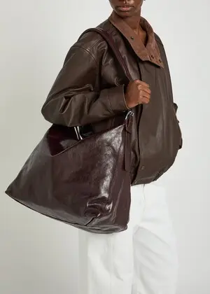 LEMAIRE Belted Leather Hobo Bag - Dark Brown