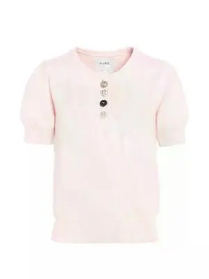BARRIE Cotton And Cashmere Top With Jewelled Buttons - Pink