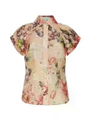 Cara Cara Standout Puffed-sleeve Floral-print Top - Neutrals