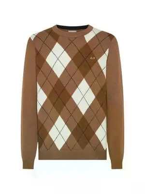 SUN 68 Argyle Crew-neck Sweater - Brown