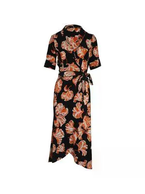 GANNI Wrap Floral-print Midi Dress - Black