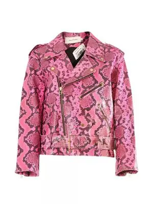 MARQUES' ALMEIDA Python-print Belted Biker Jacket - Pink