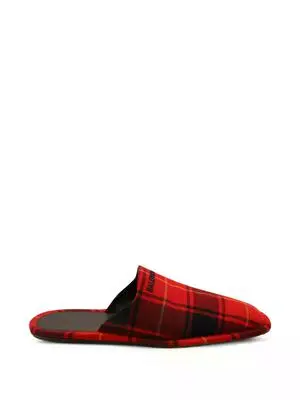 Balenciaga Tartan Embroidered Slippers - Red