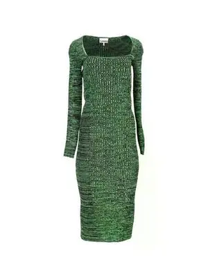 GANNI Knitted Square-neck Midi Dress - Green