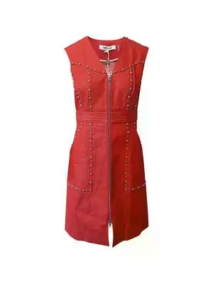 Diane Von Furstenberg Sheath Studded Zip-front Mini Dress - Red