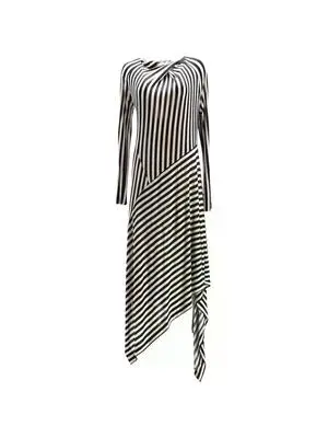 PETAR PETROV Striped Long-sleeved Midi Dress - Black