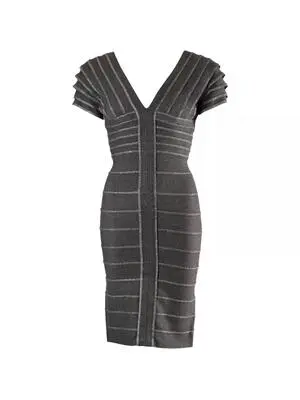 Herve Leger V-neck Threaded Sheath Mini Dress - Grey