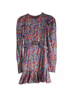ROTATE BY BIRGER CHRISTENSEN Alison Floral-print Bishop-sleeves Mini Dress - Purple