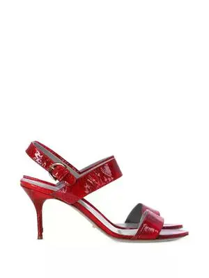 SERGIO ROSSI Snakeskin-print Ankle-strap Sandals - Red