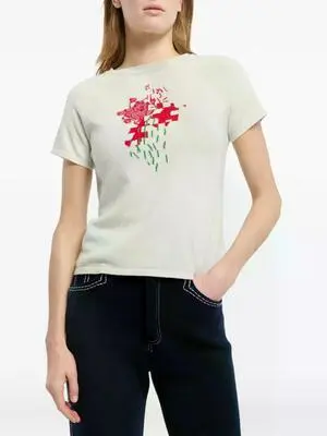 BARRIE Cashmere Floral Motif Top - Green