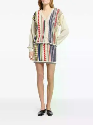 BARRIE Cashmere Stripe Motif Cardigan - Neutrals
