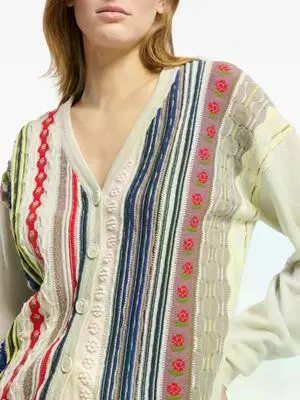BARRIE Cashmere Stripe Motif Cardigan - Neutrals