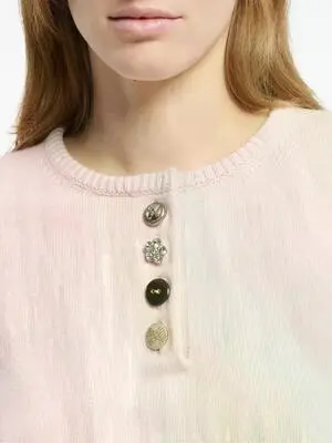 BARRIE Cotton And Cashmere Top With Jewelled Buttons - Pink