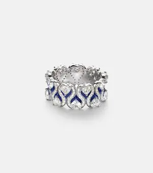 KAMYEN Roman Heart Ring With Diamonds And Enamel - Silver