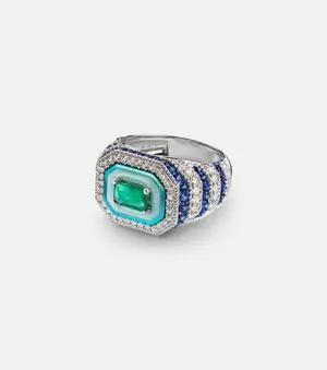 KAMYEN Twin Flame 18kt White Gold Ring With Diamonds And Enamel - Silver