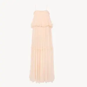 Chloé Thin-strap Long Dress In Mousseline - Powdery Pink