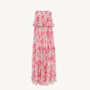 Chloé Thin-strap Long Dress In Mousseline - White Pink