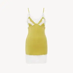 Chloé Fitted Mini Lingerie Dress In Stretch Nylon & Lace - Vegetal Yellow