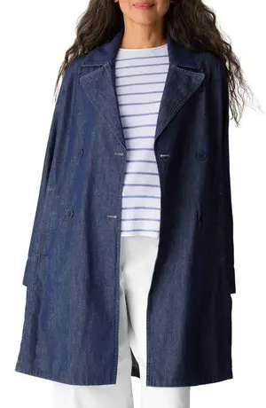 Eileen Fisher Double Breasted Denim Trench Coat - Dark Indigo