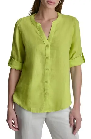 Dkny Linen Button-up Shirt - Limeade