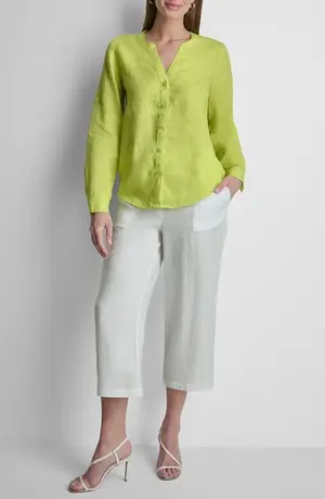 Dkny Linen Button-up Shirt - Limeade