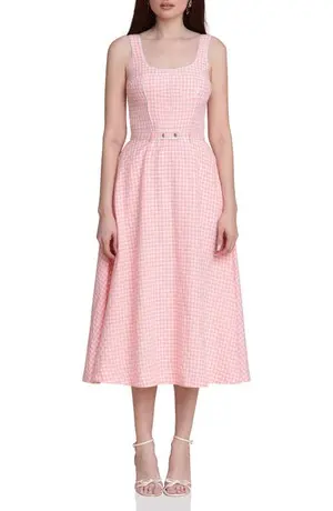 Avec Les Filles Bustier Bodice Gingham Midi Dress - Pink - White Gingham