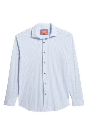 Johnston & Murphy Xc Motion Performance Knit Button-up Shirt - White/blue Diamond